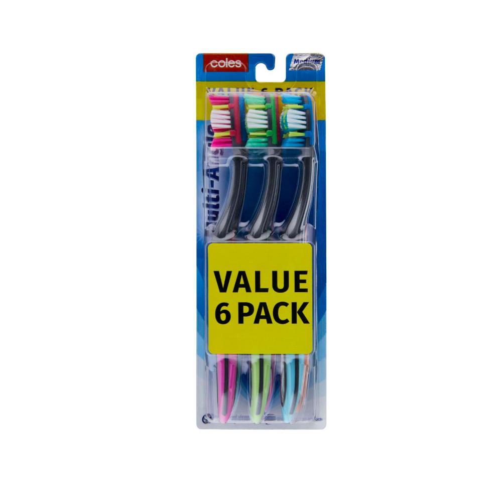 Buy Coles Multi Angle Medium Toothbrushes 6 pack | Coles