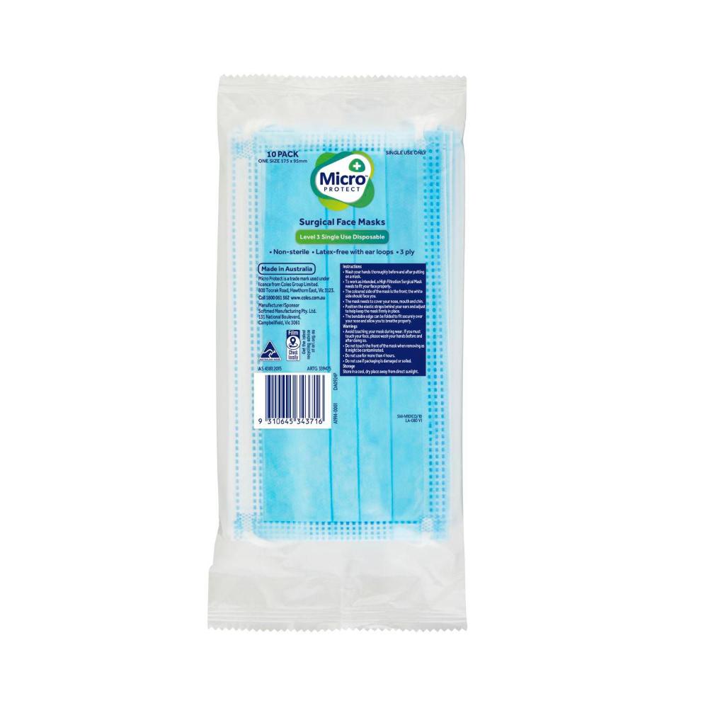 Buy Micro Protect Surgical Mask Level 3 10 pack | Coles