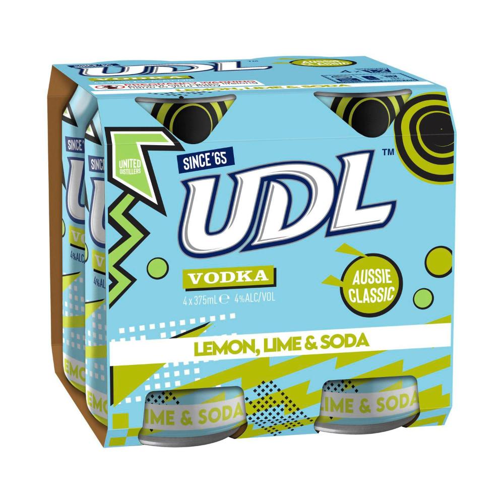 Buy UDL Vodka Lemon Lime & Soda Can 375mL 4 Pack | Coles