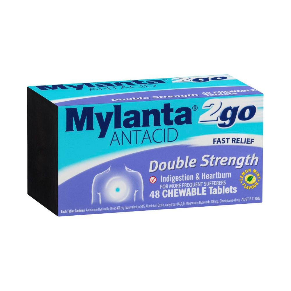 Buy Mylanta 2Go Antacid Double Strength Chewable Tablets Lemon Mint 48 ...
