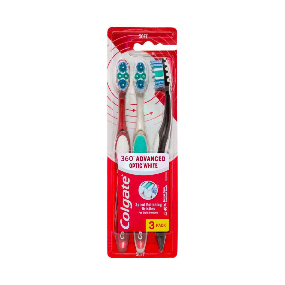 Buy Colgate 360 Optic White Toothbrush Soft 3 pack | Coles