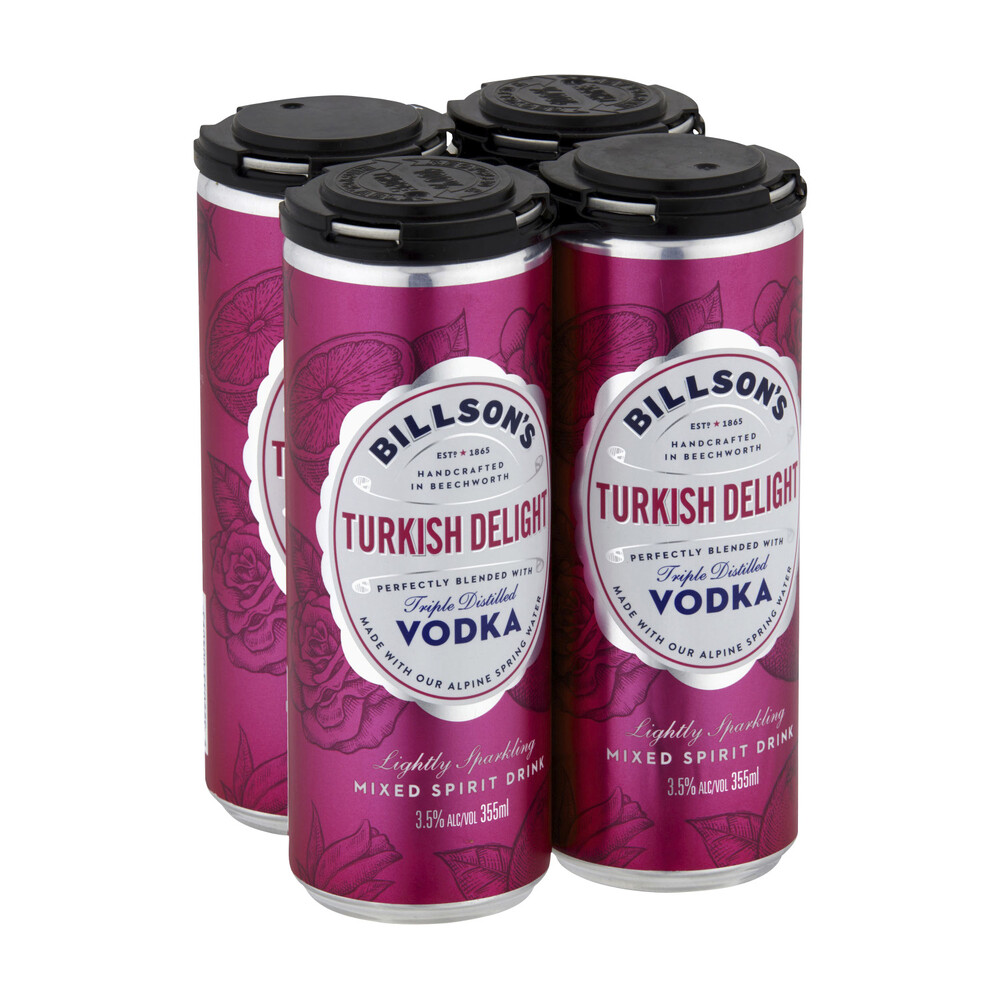 Buy Billson's Turkish Delight Vodka Mixed Drink 355mL 4 Pack | Coles