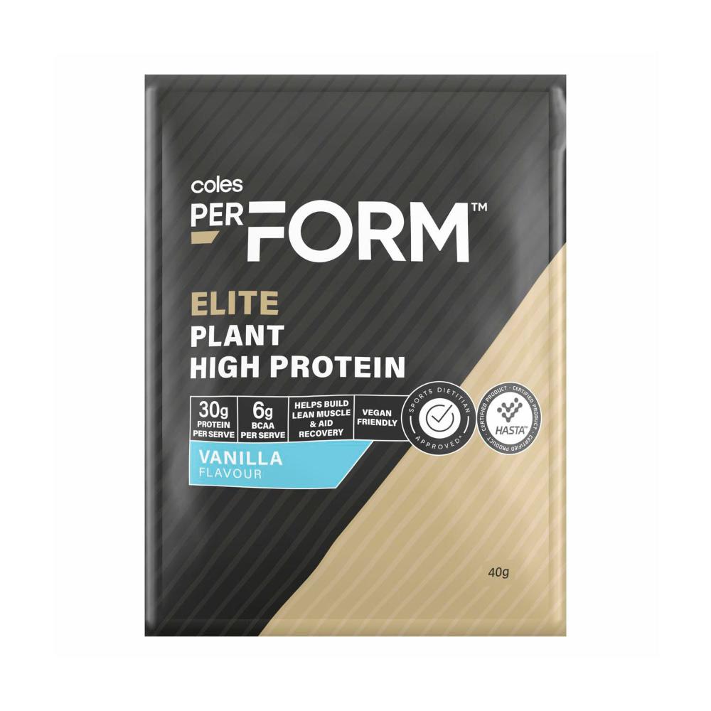 Buy Coles Perform Elite Plant High Protein Powder Vanilla 40g | Coles