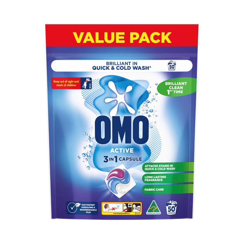Buy OMO Active Clean 3 in 1 Laundry Capsules 50 Washes 50 pack | Coles