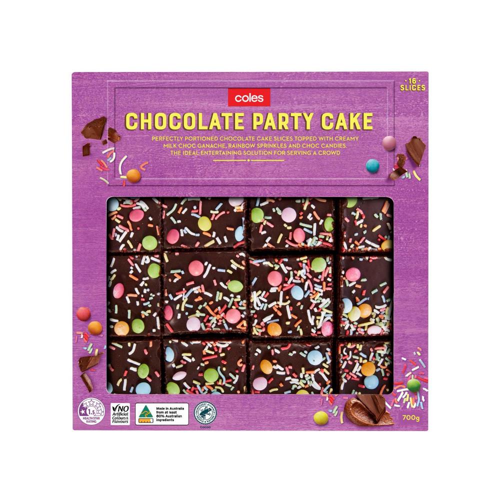 Buy Coles Chocolate Party Cake 16 Slices 700g | Coles