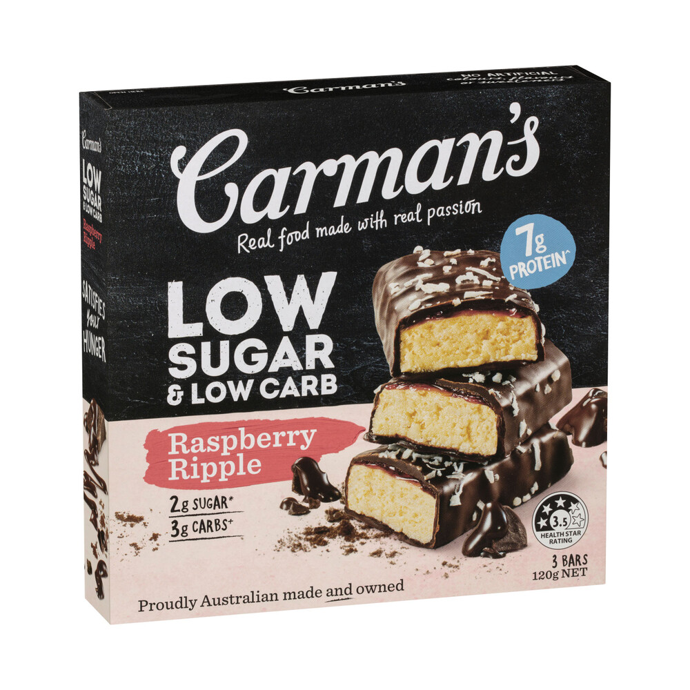 Buy Carmans Low Sugar Low Carb Bars Raspberry Ripple 120g | Coles