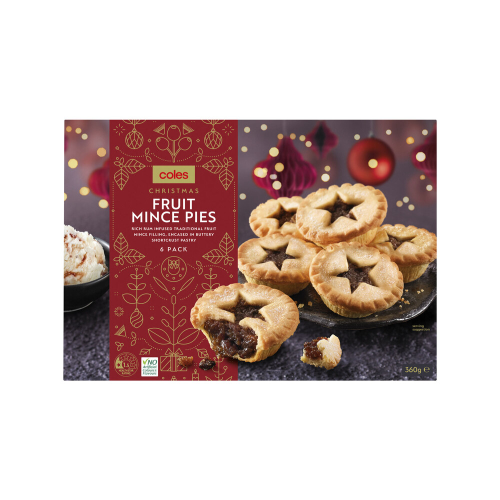 Buy Coles Christmas Fruit Mince Pies 6 Pack 360g | Coles