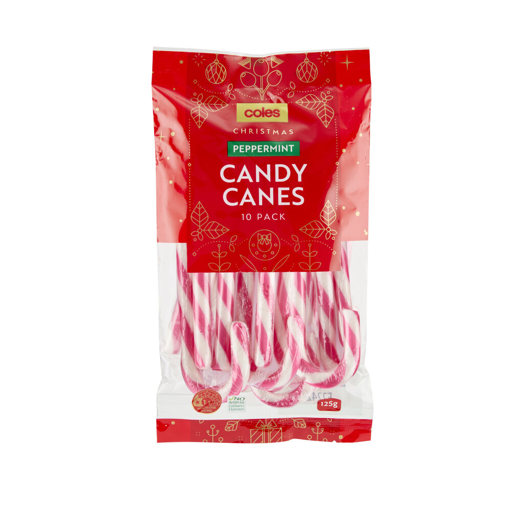 Buy Coles Christmas Peppermint Candy Canes 10 Pack 125g | Coles