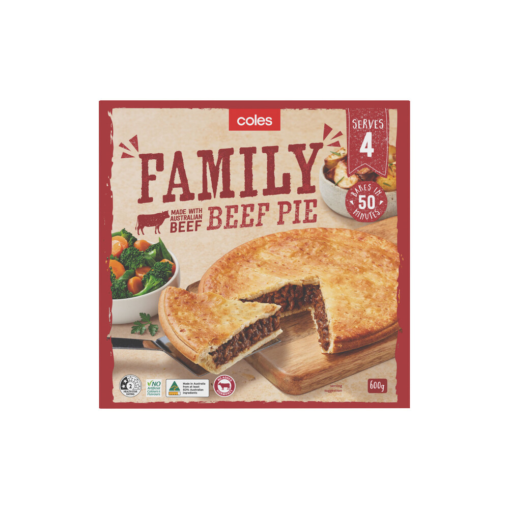 Buy Coles Frozen Family Beef Pie 600g | Coles