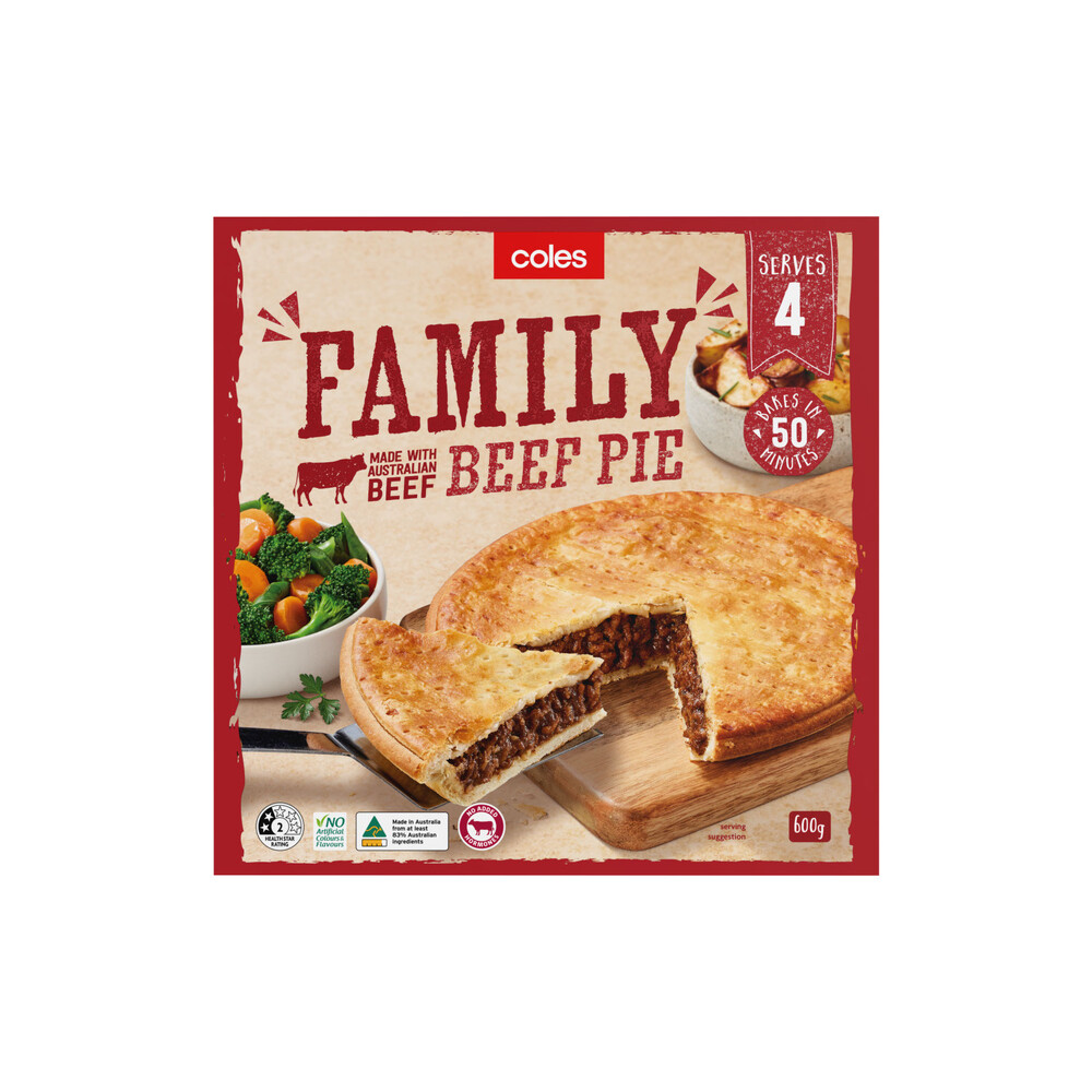 Buy Coles Frozen Family Beef Pie 600g | Coles