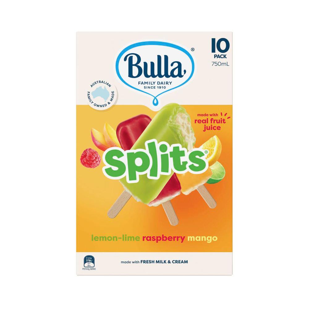 Buy Bulla Lemon-lime, Raspberry & Mango Ice Cream Splits 10 Pack 750mL ...