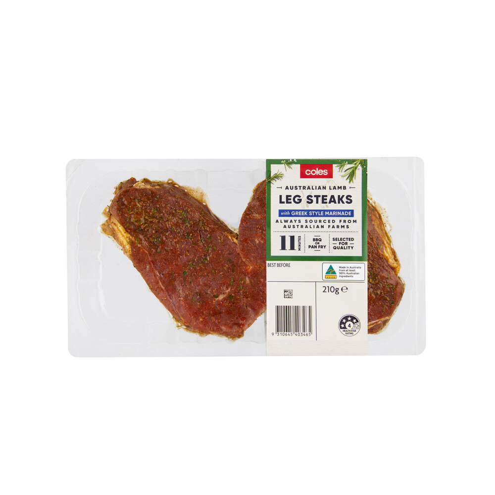 Buy Coles Lamb Leg Steak With Greek Style Marinade 210g | Coles