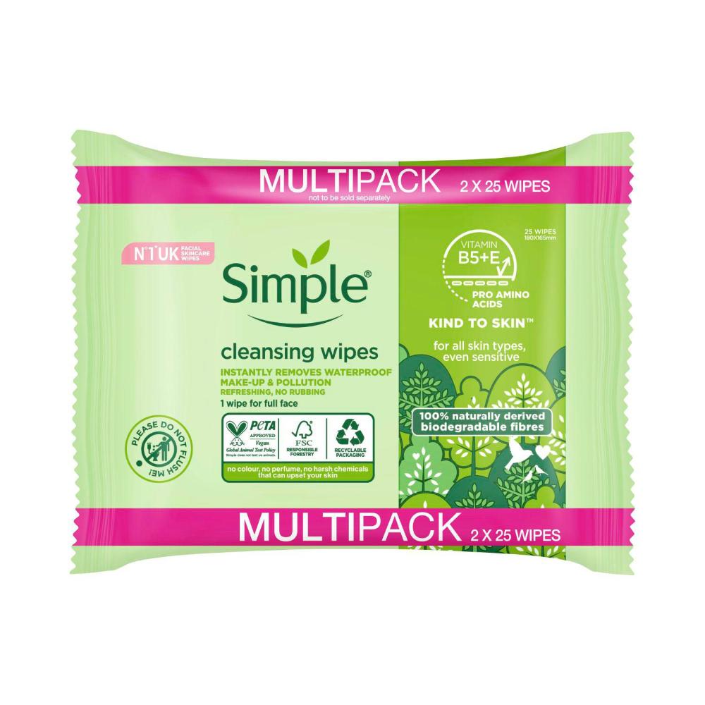 Buy Simple Biodegradable Cleansing Facial Wipes 50 pack | Coles