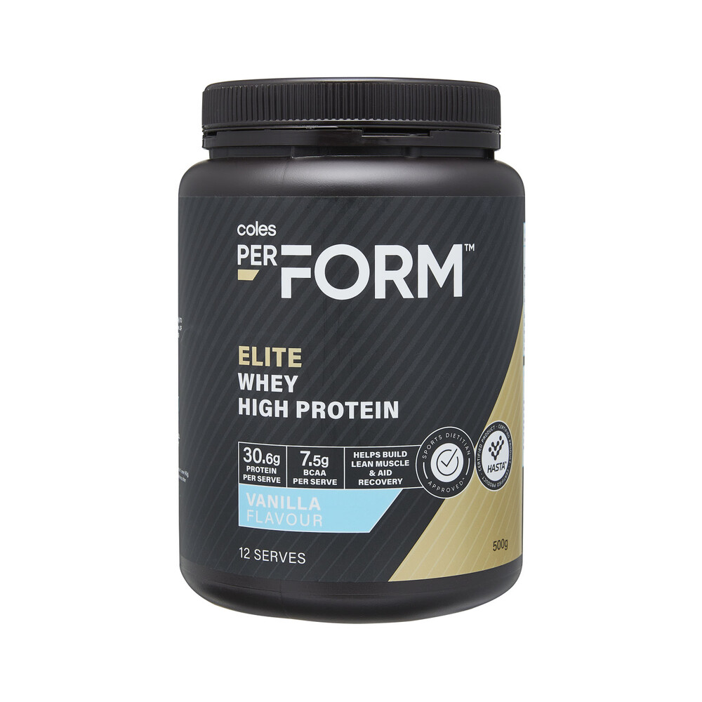 Buy Coles Perform Elite Whey High Protein Powder Vanilla 500g | Coles