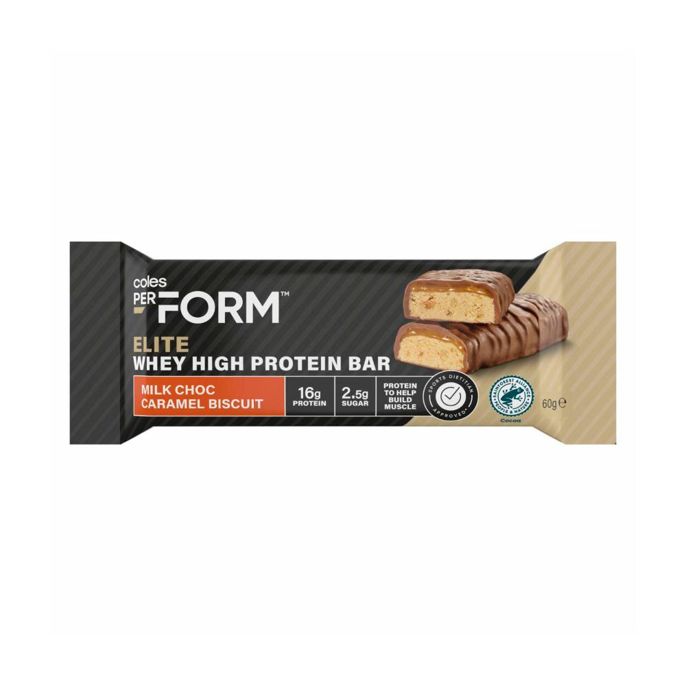 Buy Coles Perform Elite Whey High Protein Bar Caramel Biscuit 60g | Coles