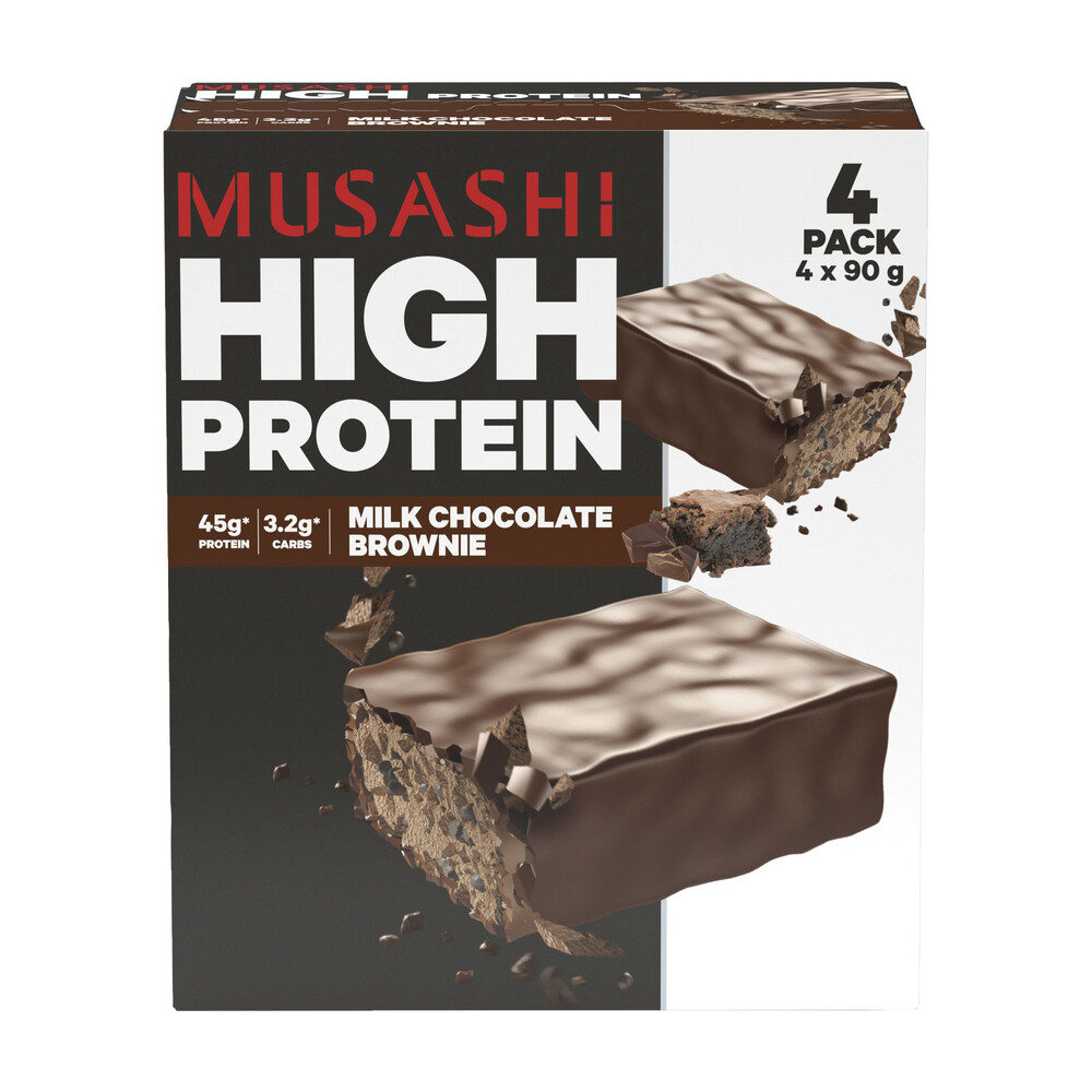 Buy Musashi High Protein Bar Milk Chocolate Brownie 4x90g 360g | Coles