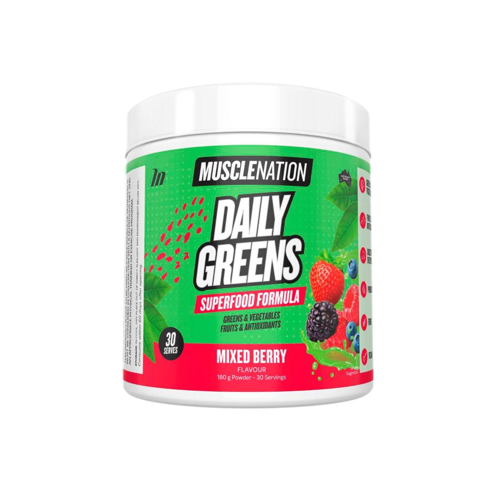 Buy Muscle Nation Daily Greens Mixed Berry Protein Powder 180g | Coles
