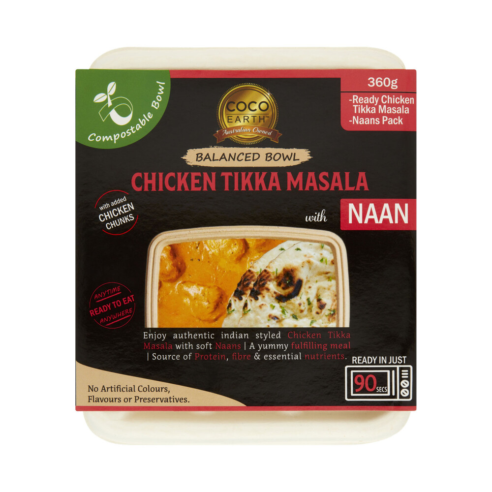 Buy Coco Earth Chicken Tikka Masala With Naan 360g | Coles
