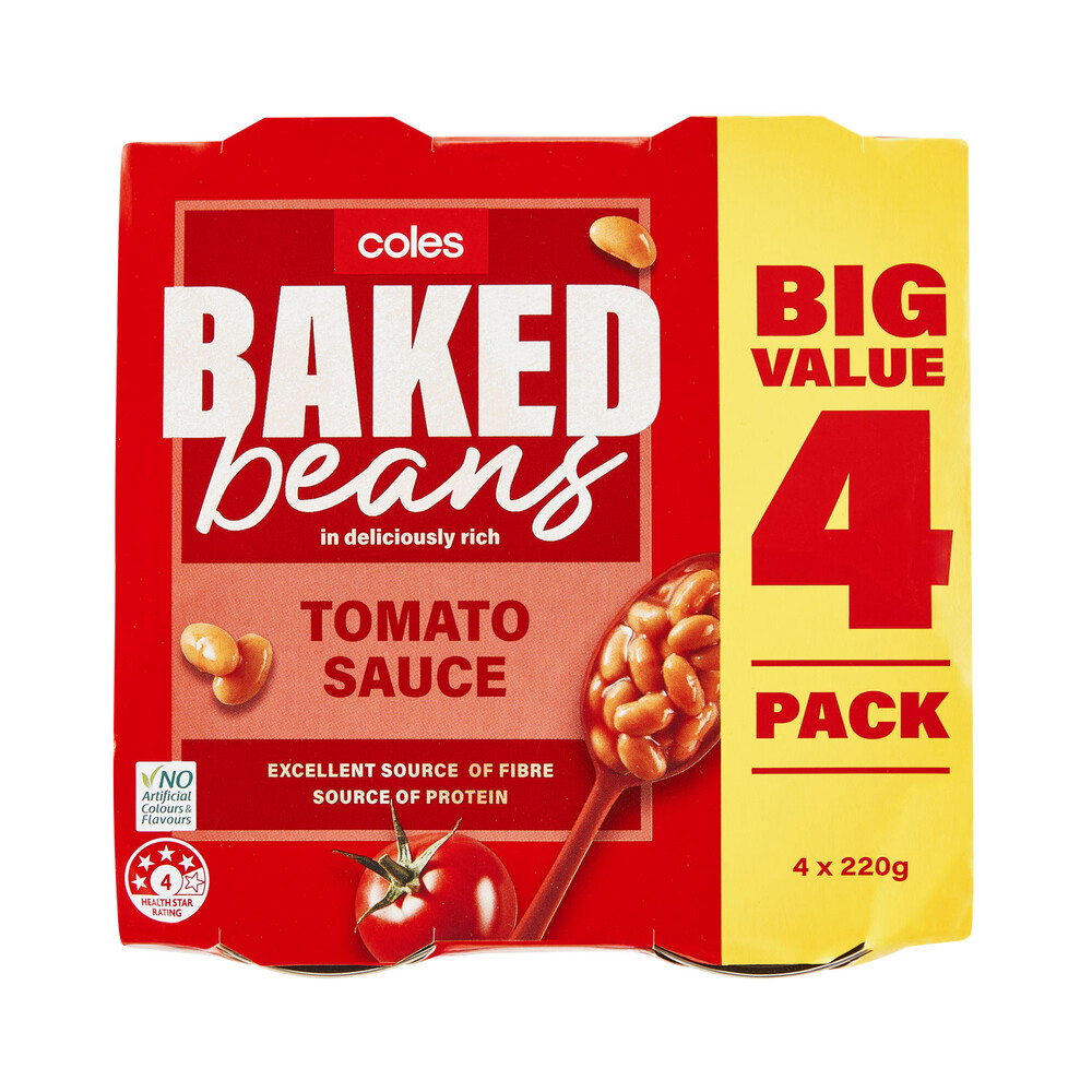 Buy Coles Baked Beans In Tomato Sauce 4x220g 880g | Coles