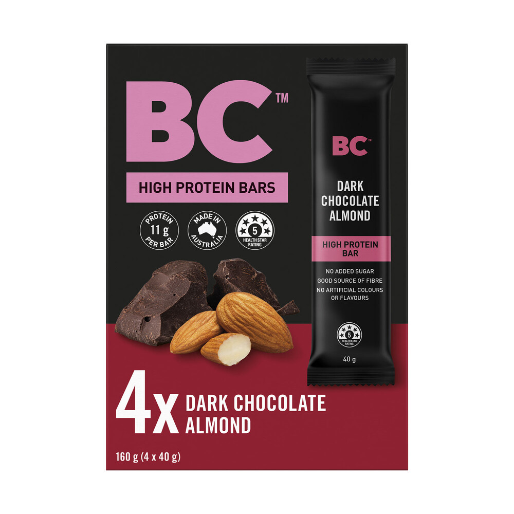 Buy BC Dark Chocolate Almond High Protein Bar 4 Pack 160g | Coles