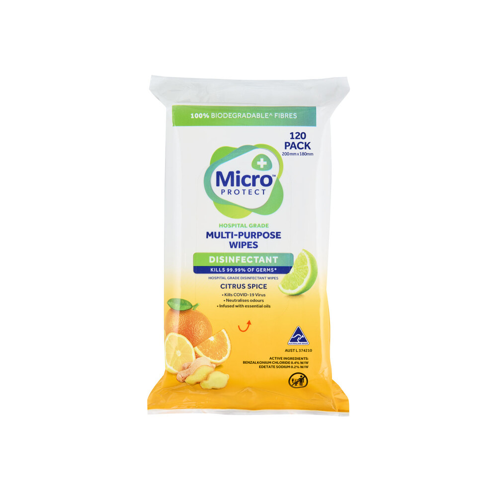 Buy Micro Protect Multipurpose Wipes Citrus Spice 120 pack | Coles