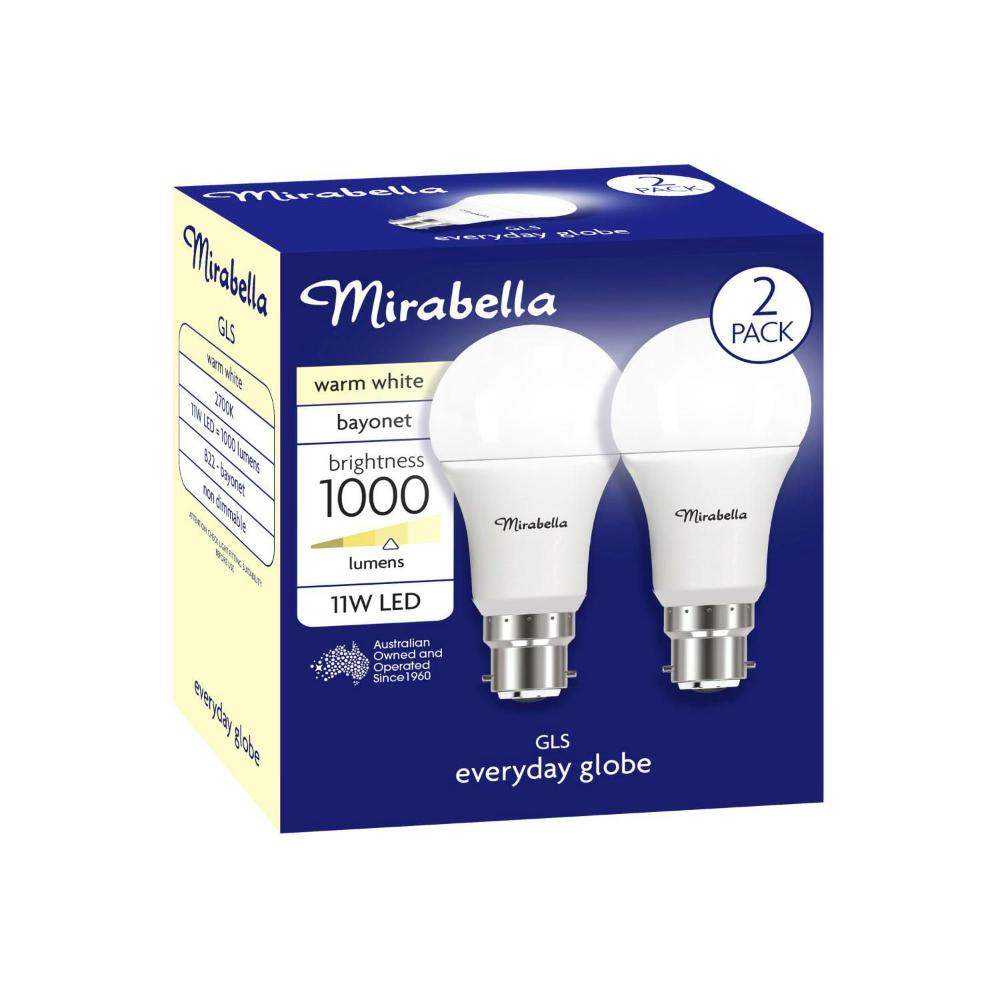 Buy Mirabella Led 2pk Gls BC 11w 1000lum 2700k Warm White A60 2 Pack ...