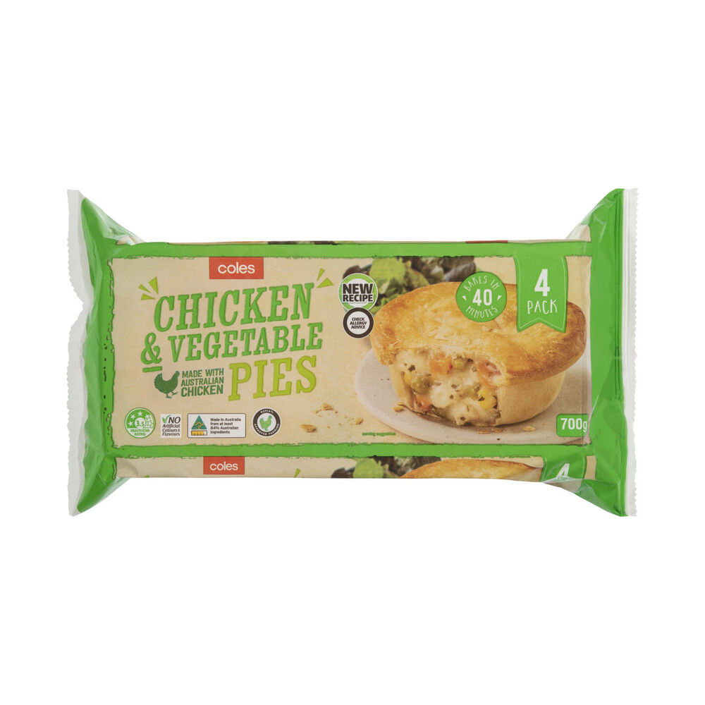 Buy Coles Chicken & Vegetables Pies 4 Pack 700g | Coles