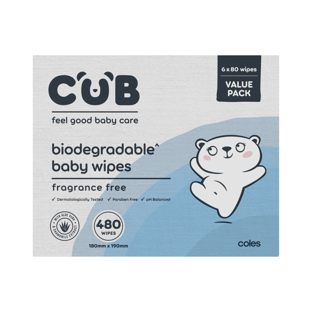 Buy CUB Biodegradable Fragrance Free Baby Wipes 480 pack | Coles