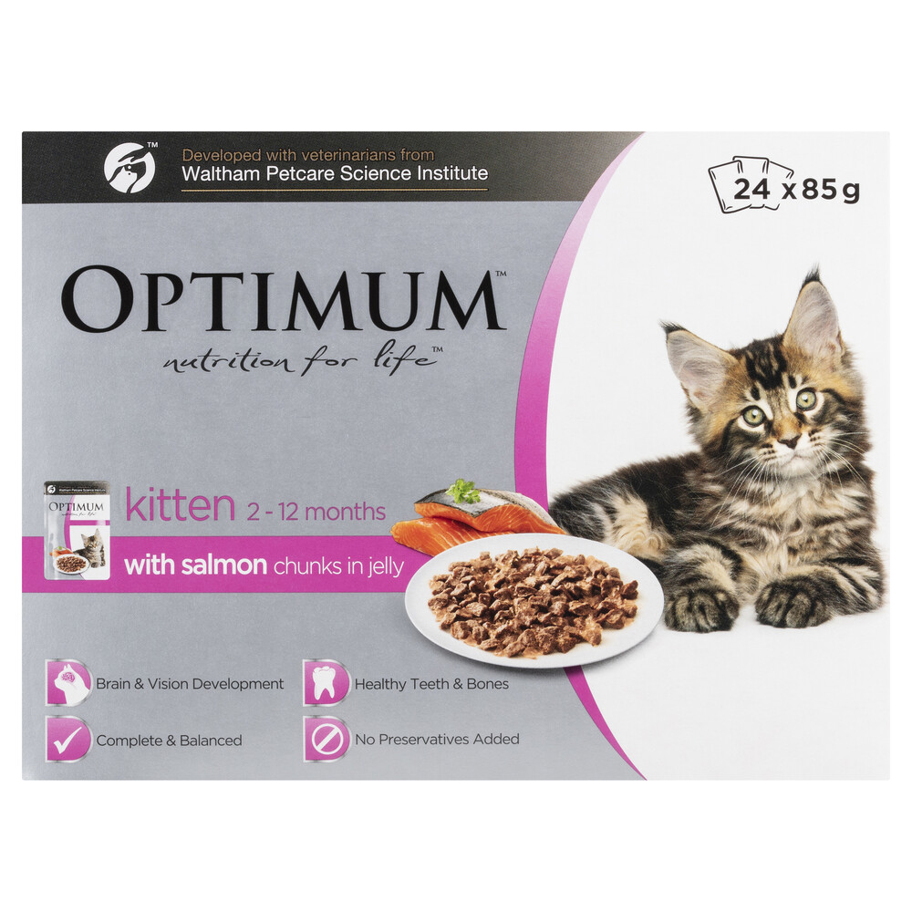 Buy Optimum Kitten Cat Food Chunks In Jelly Salmon 24 pack | Coles