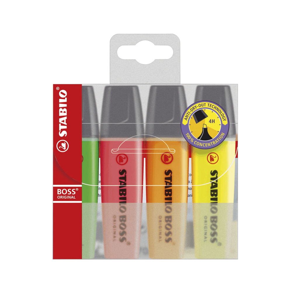 Buy Stabilo Boss Highlighter Assorted Fluoro 4 pack | Coles