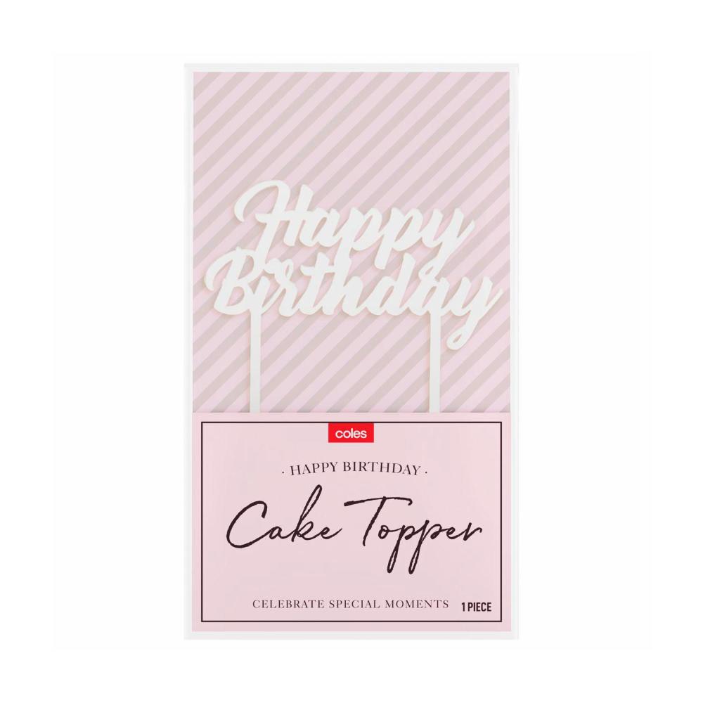 Buy Coles Happy Birthday Cake Topper Silver 1 each | Coles