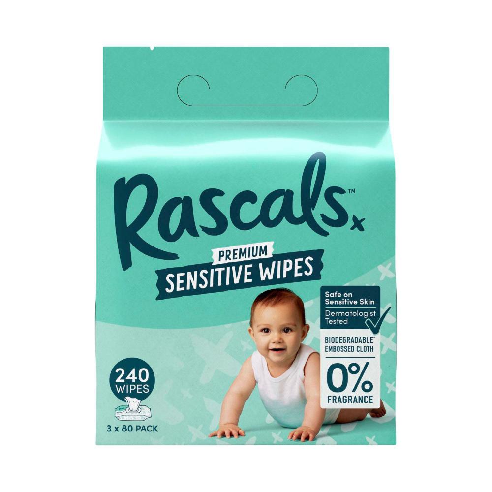 Buy Rascals Sensitive Wipes Biodegradable 3X80 Baby Wipes 240 pack | Coles