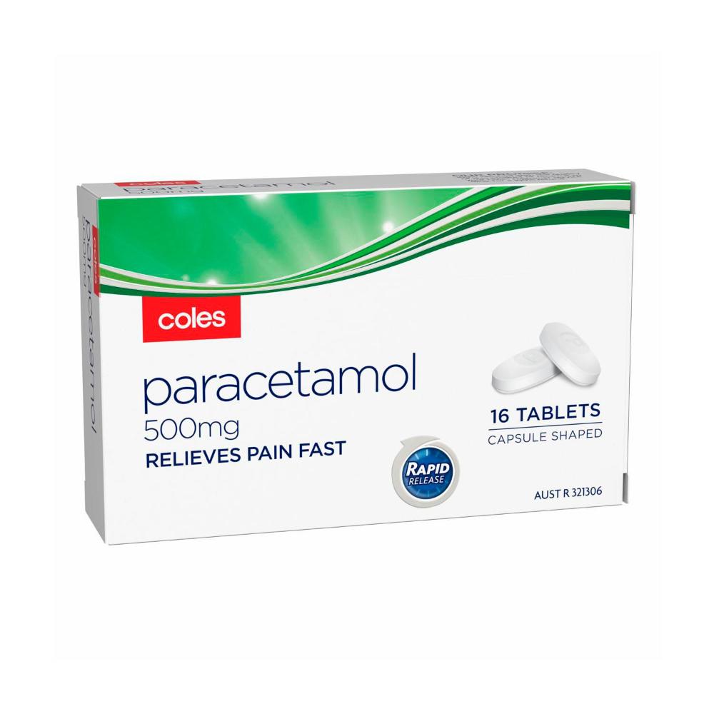 Buy Coles Paracetamol Rapid Caplets 500mg 16 pack | Coles