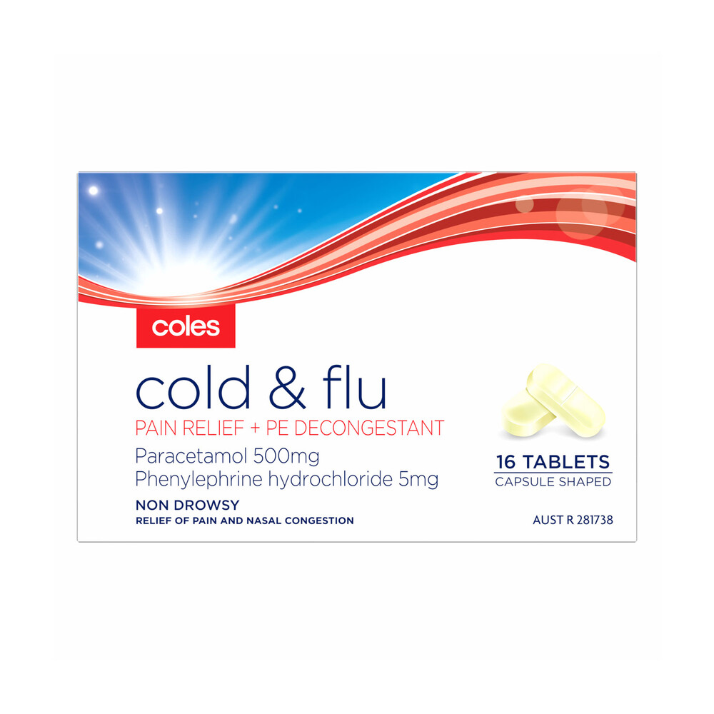 Buy Coles Pe Capsules Cold & Flu Pain Relief 16 pack | Coles