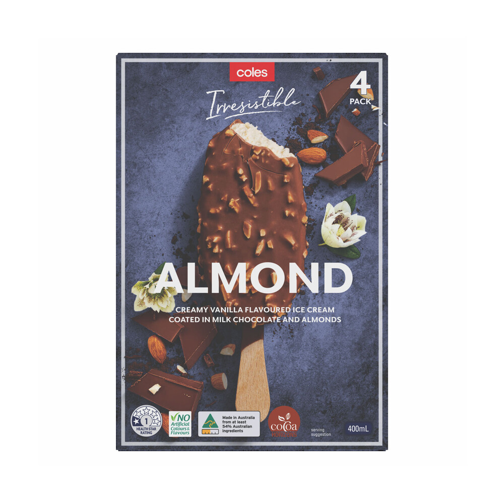 Buy Coles Irresistible Almond Ice Cream 4 Pack 400mL | Coles
