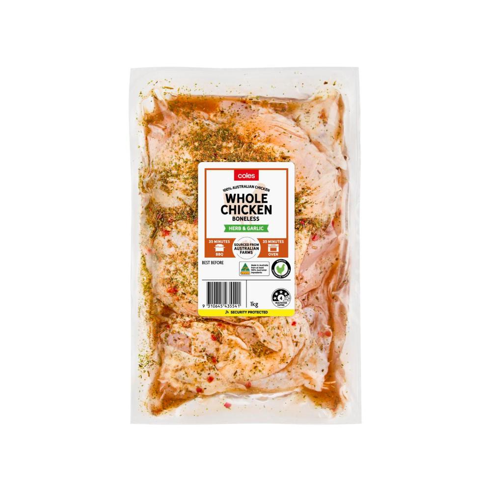 Buy Coles RSPCA Approved Chicken Whole Boneless Herb & Garlic 1kg | Coles