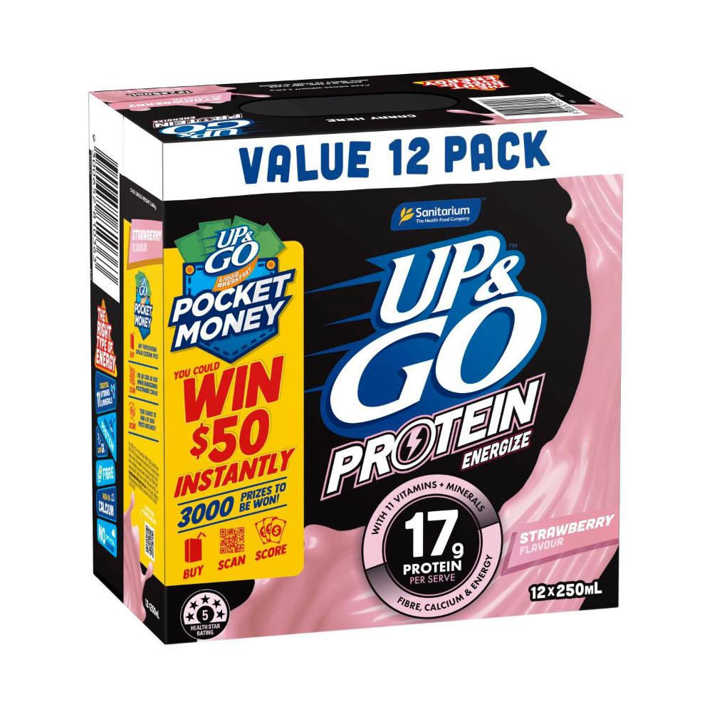 Buy UP&GO Protein Energize Strawberry Fridgepack 12x250ml 3L | Coles