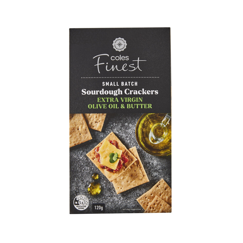 Buy Coles Finest Sourdough Extra Virgin Olive Oil Butter Crackers 120g ...