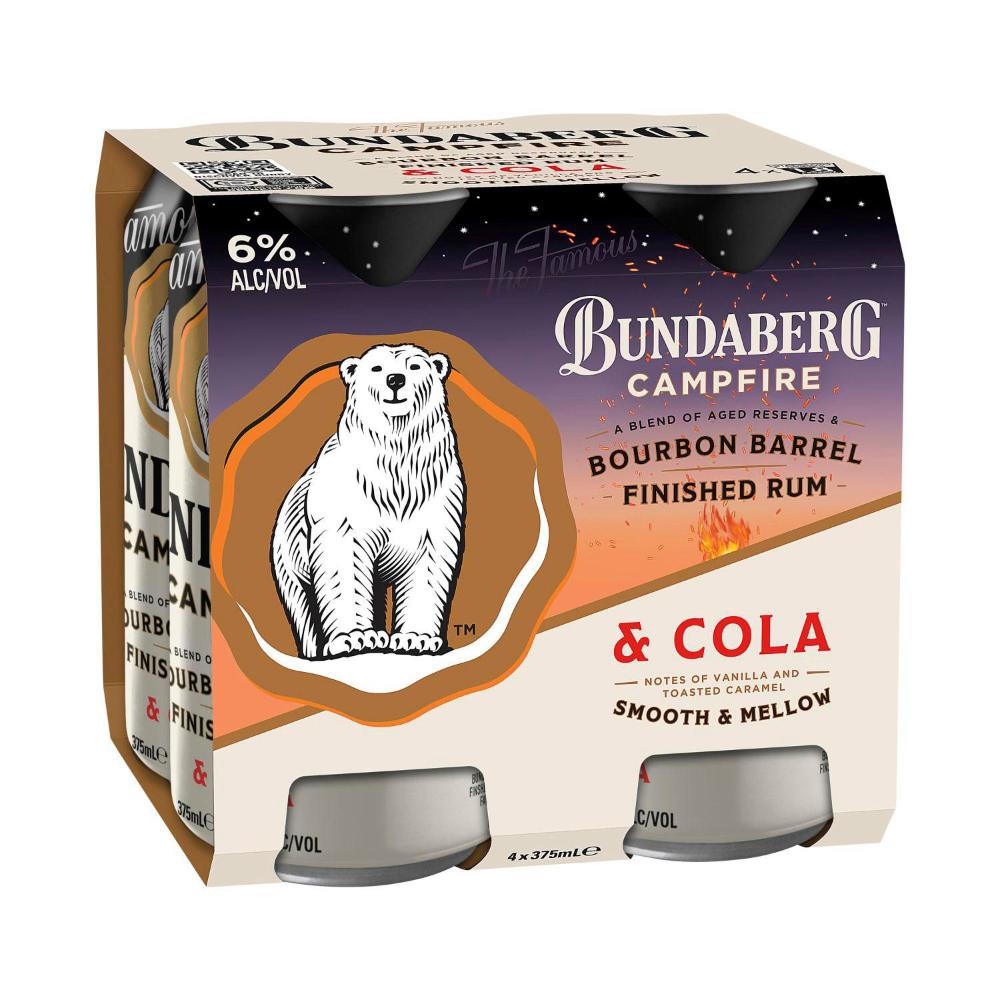 Buy Bundaberg Campfire Bourbon Barrel Rum & Cola Can 375mL 4 Pack | Coles