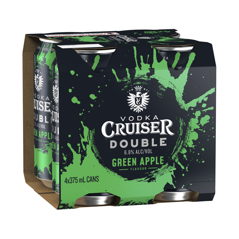Buy Vodka Cruiser Double Green Apple Can 375mL 4 Pack | Coles