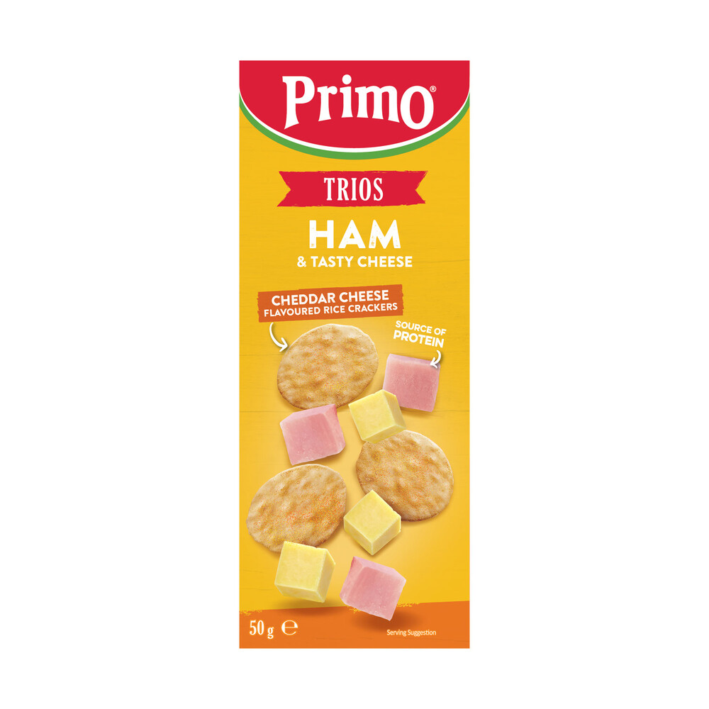 Buy Primo Trios Ham Cheese & Cheddar Rice Crackers 50g | Coles