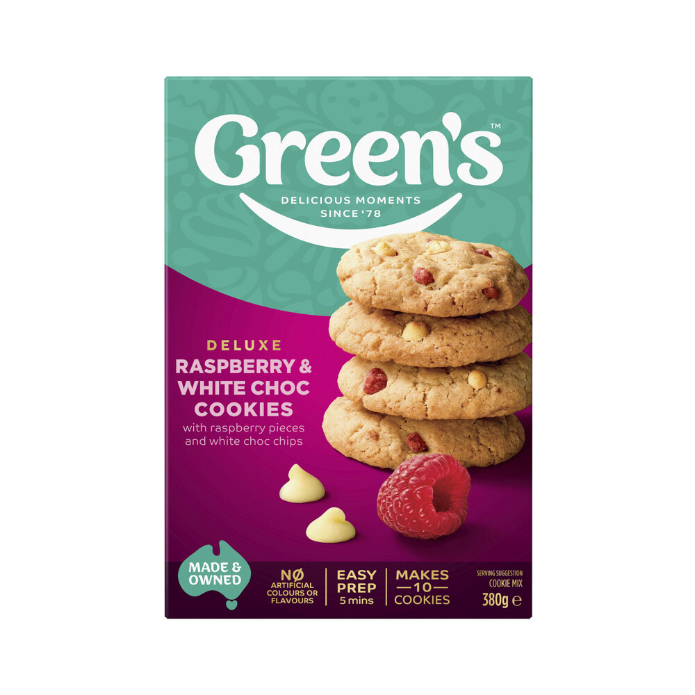 Buy Green's Deluxe Raspberry & White Choc Cookie Mix 380g | Coles