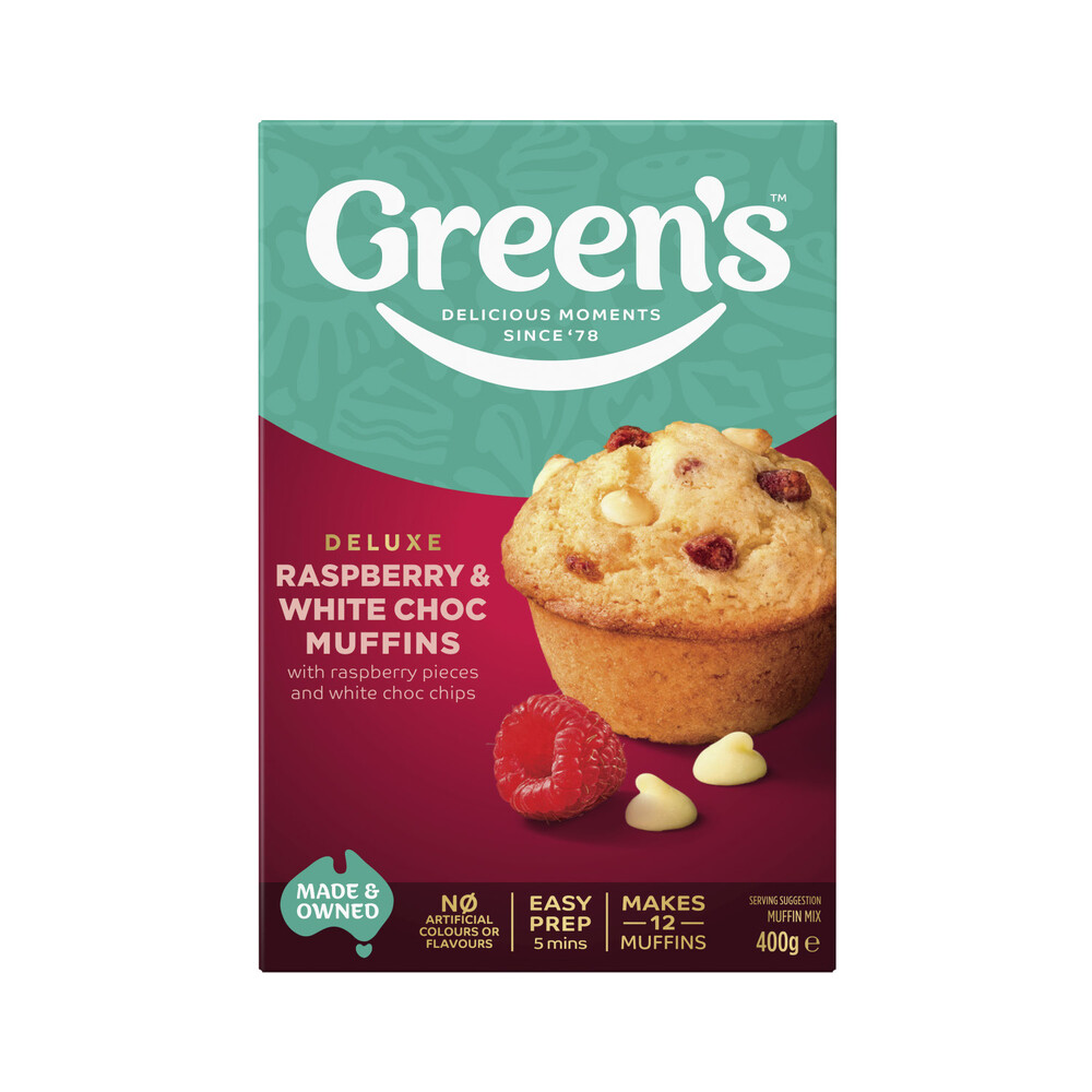 Buy Green's Deluxe Raspberry & White Choc Muffin Mix 400g | Coles