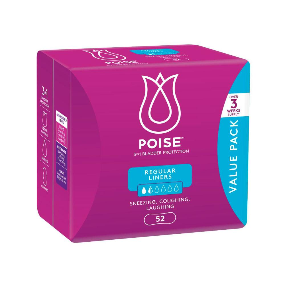 Buy Poise Liners For Bladder Leaks Regular 52 pack | Coles