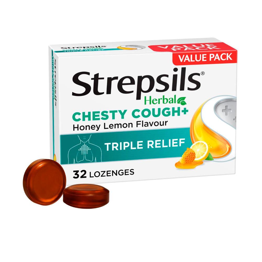 Buy Strepsil Herbal Chesty Cough Lozenge Honey Lemon 32 pack | Coles