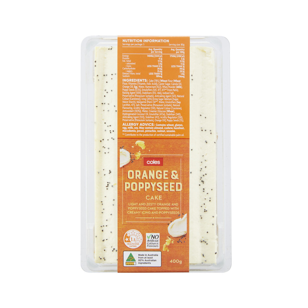Buy Coles Orange & Poppyseed Cake 400g | Coles