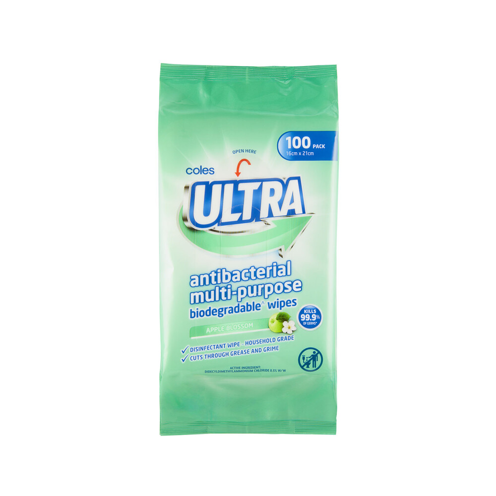 Buy Coles Ultra Antibacterial Multipurpose Biodegradable Wipes Apple ...