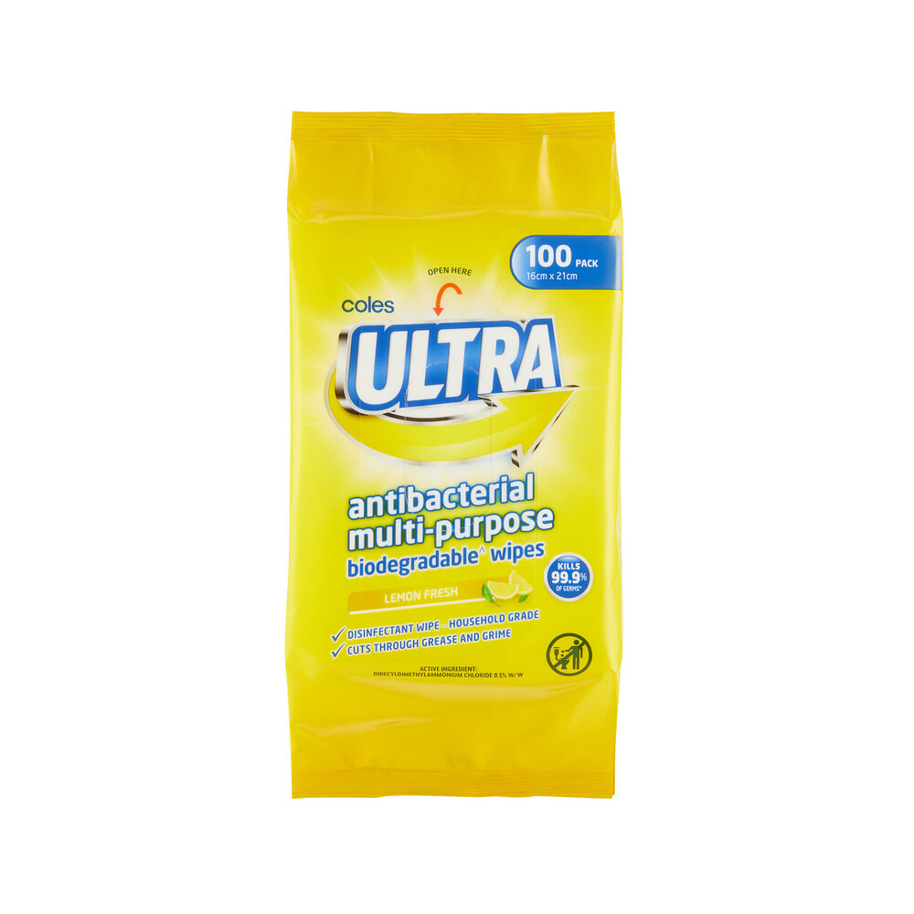 Buy Coles Ultra Antibacterial Multi-purpose Biodegradable Wipes Lemon ...