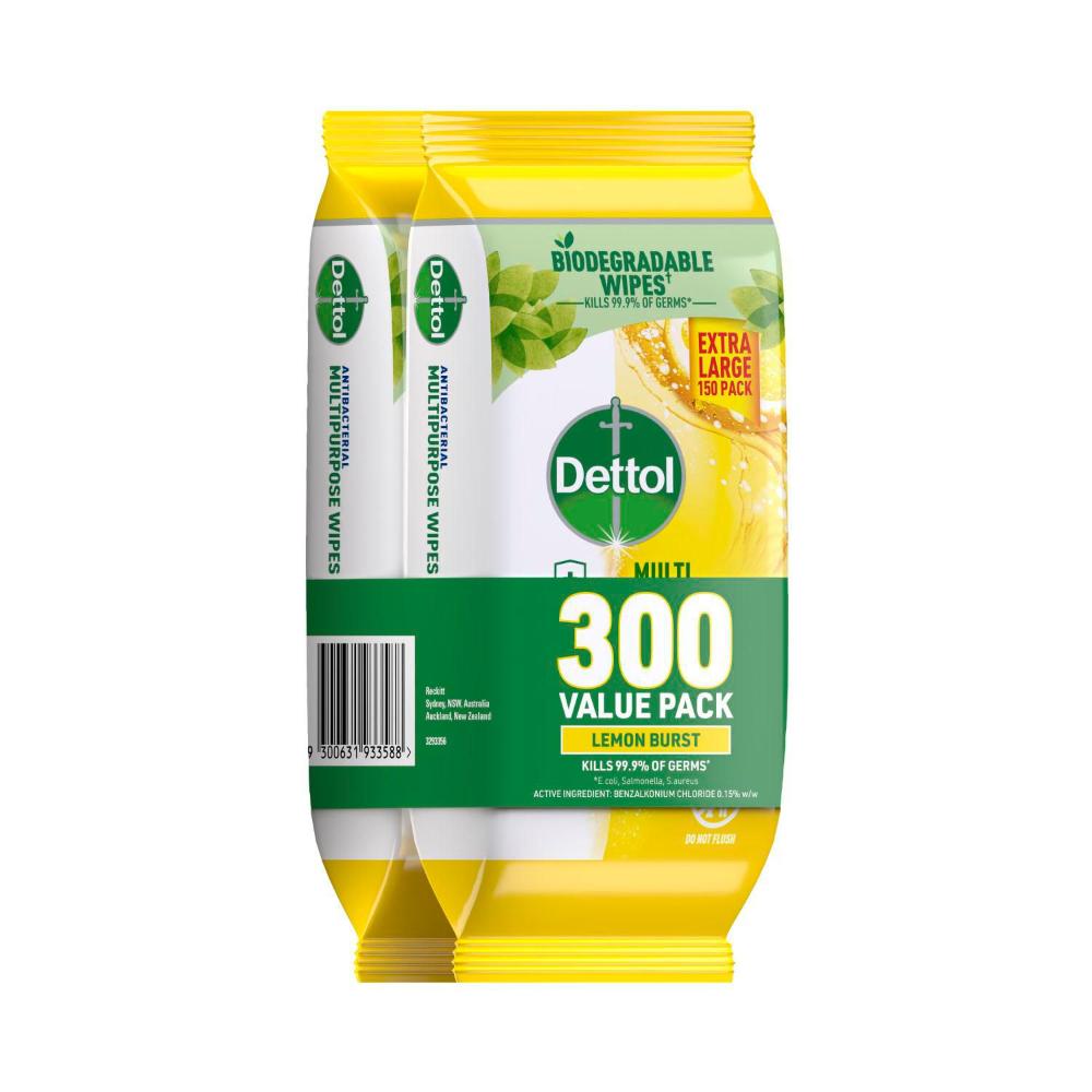 Buy Dettol Disinfectant Lemon Multipurpose Wipes 300 Pack | Coles