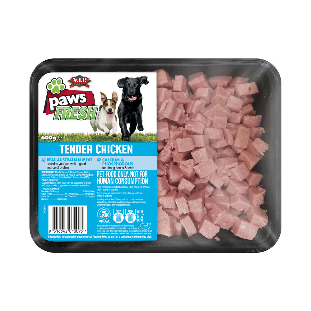 Buy V.I.P Paws Adult Chilled Fresh Dog Food Diced Tender Chicken 600g ...